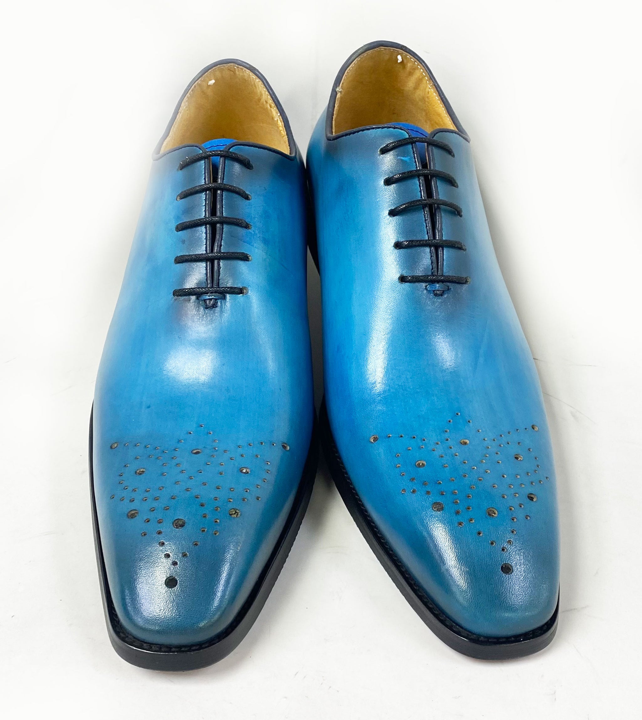 Burnished Calfskin Lace-Up Oxford Ocean Blue – C&E Fashions