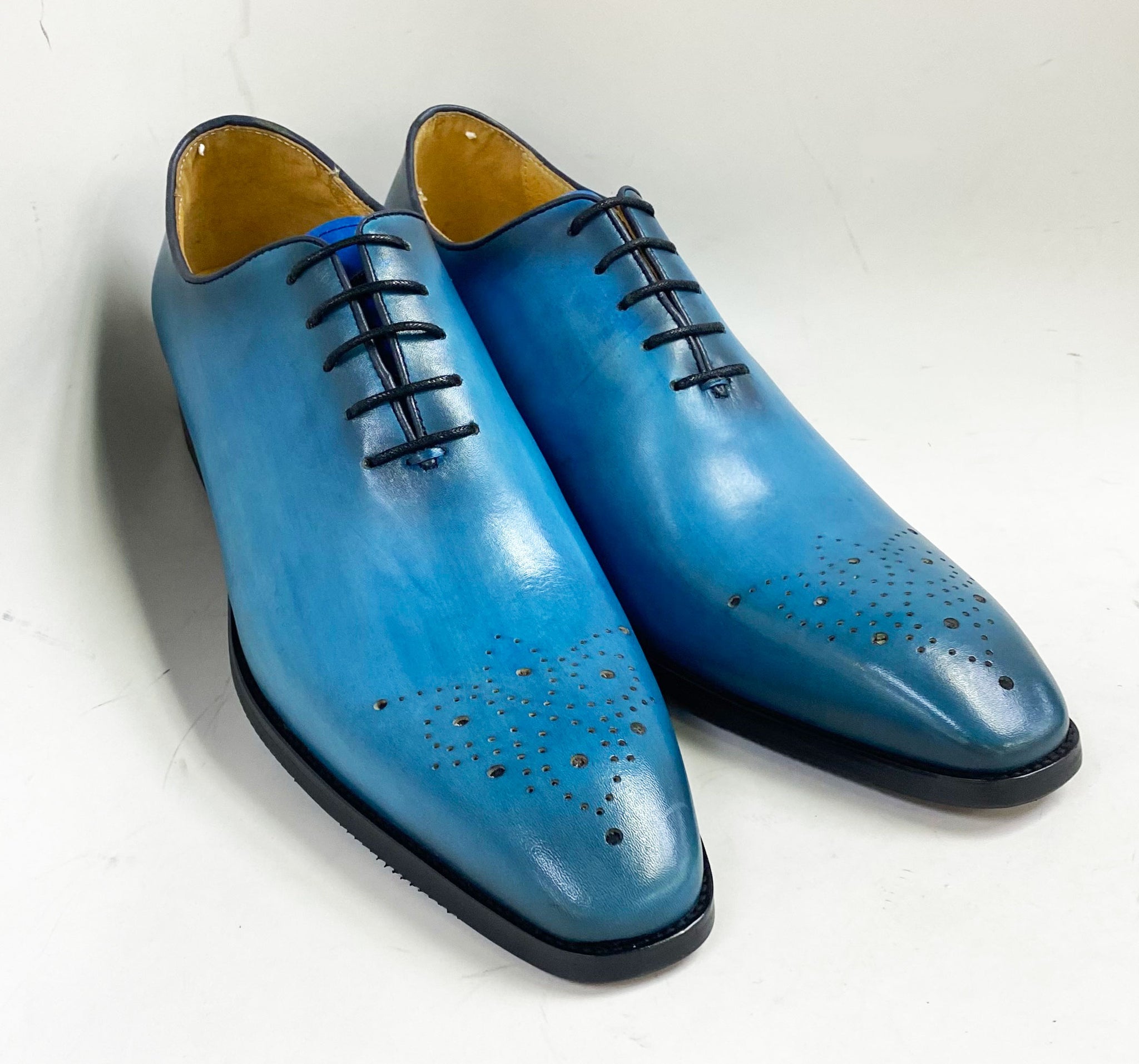 Burnished Calfskin Lace-Up Oxford Ocean Blue – C&E Fashions