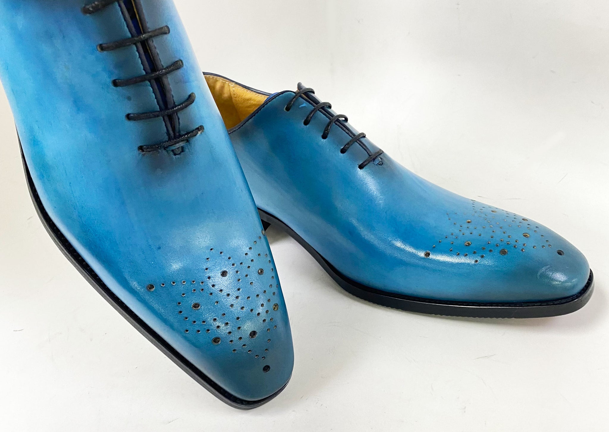 Burnished Calfskin Lace-Up Oxford Ocean Blue – C&E Fashions