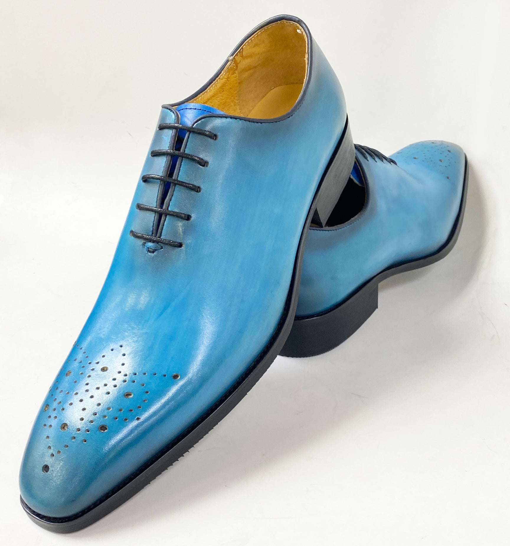Burnished Calfskin Lace-Up Oxford Ocean Blue – C&E Fashions