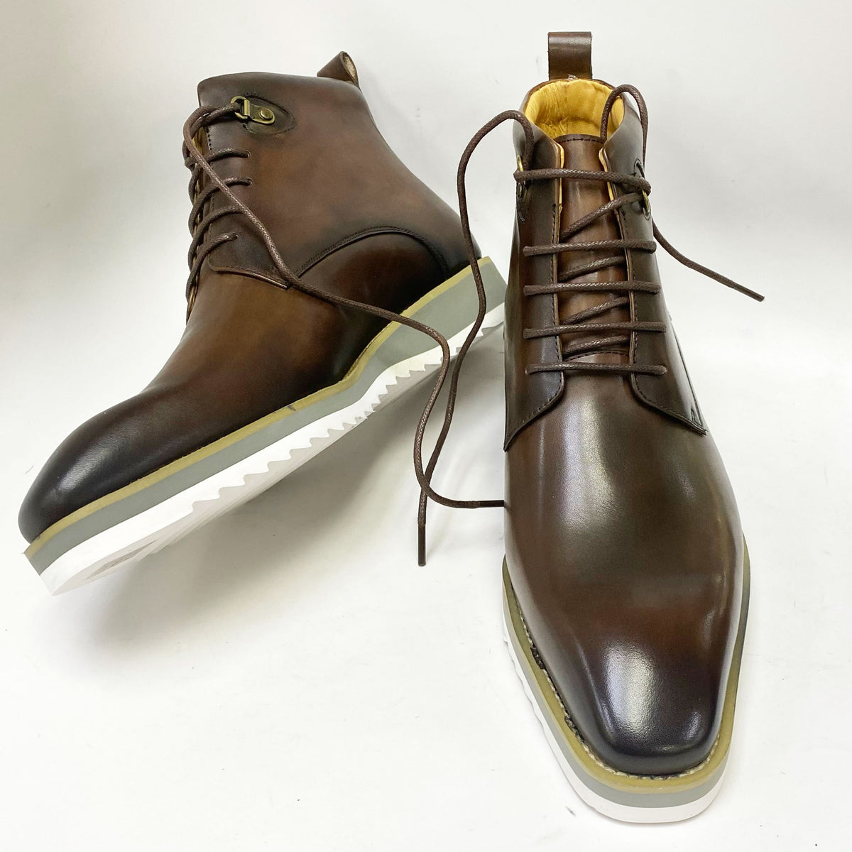 Burnished Calfskin Lace-Up Boot Brown – C&E Fashions