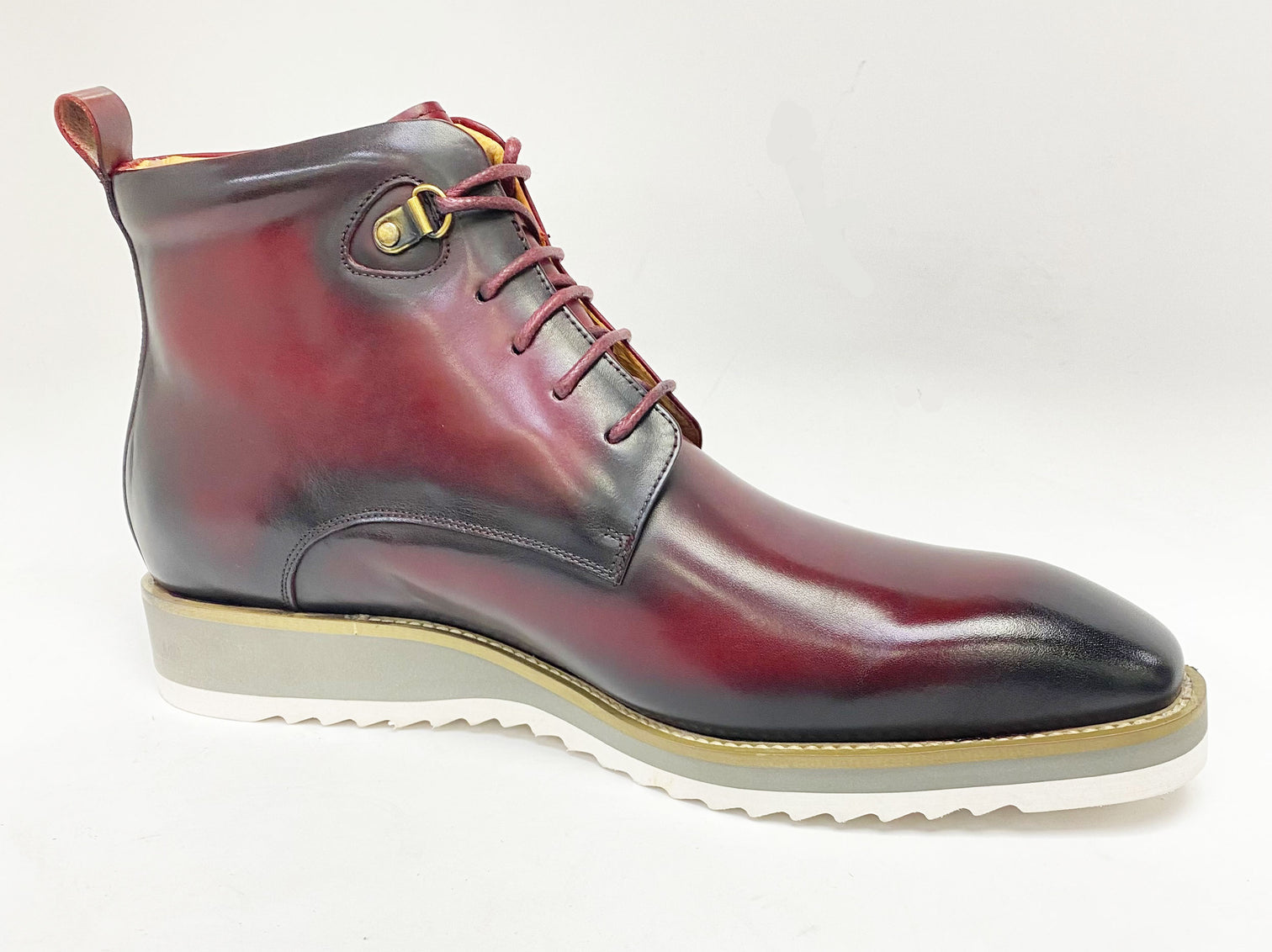 Burnished Calfskin Lace-Up Boot Burgundy – C&E Fashions