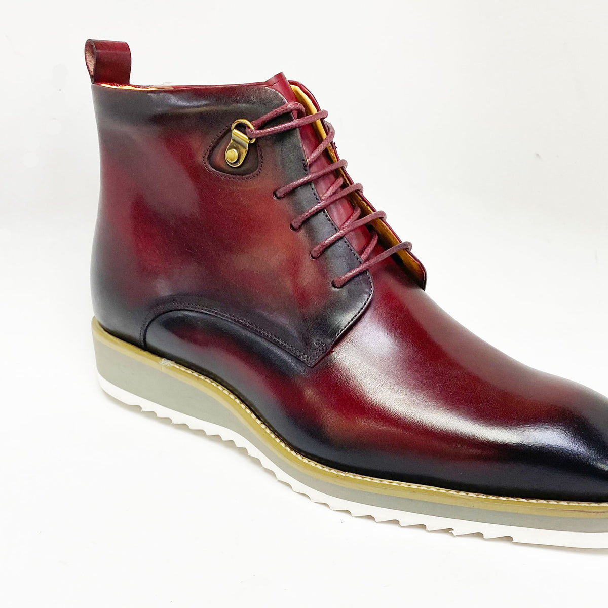 Burnished Calfskin Lace-Up Boot Burgundy – C&E Fashions