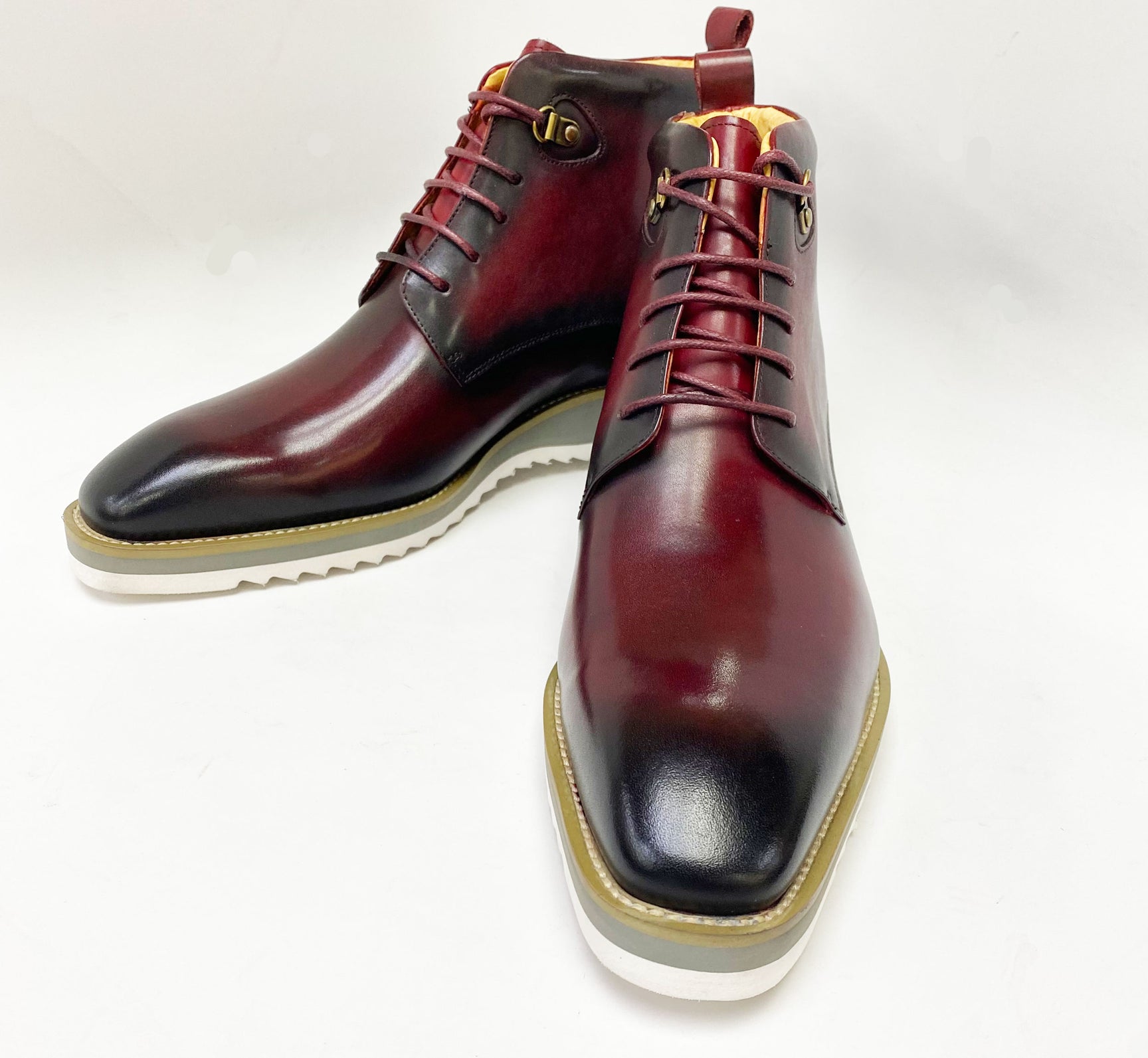 Burnished Calfskin Lace-Up Boot Burgundy – C&E Fashions