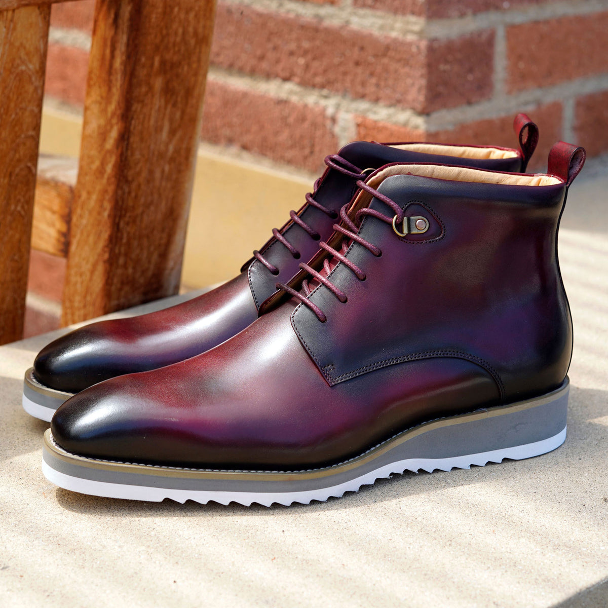 Burnished Calfskin Lace-Up Boot Burgundy – C&E Fashions