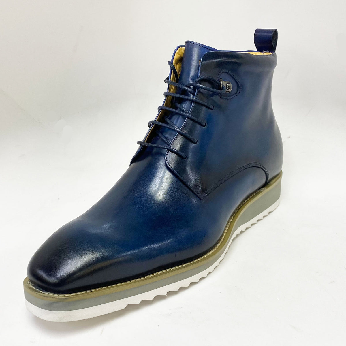 Burnished Calfskin Lace-Up Boot Navy – C&E Fashions