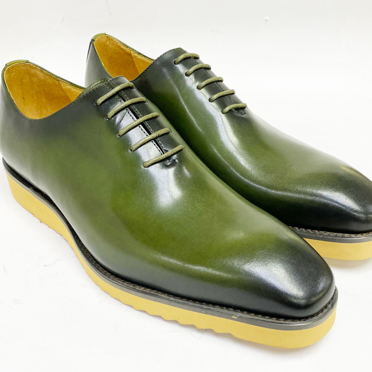 Burnished Calfskin Lace-Up Shoe Olive – C&E Fashions