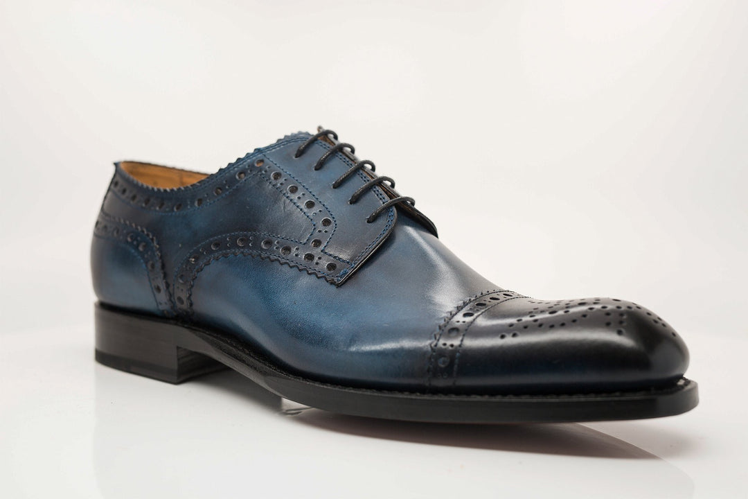 Burnished Calfskin Lace-Up Oxford Blue – C&E Fashions