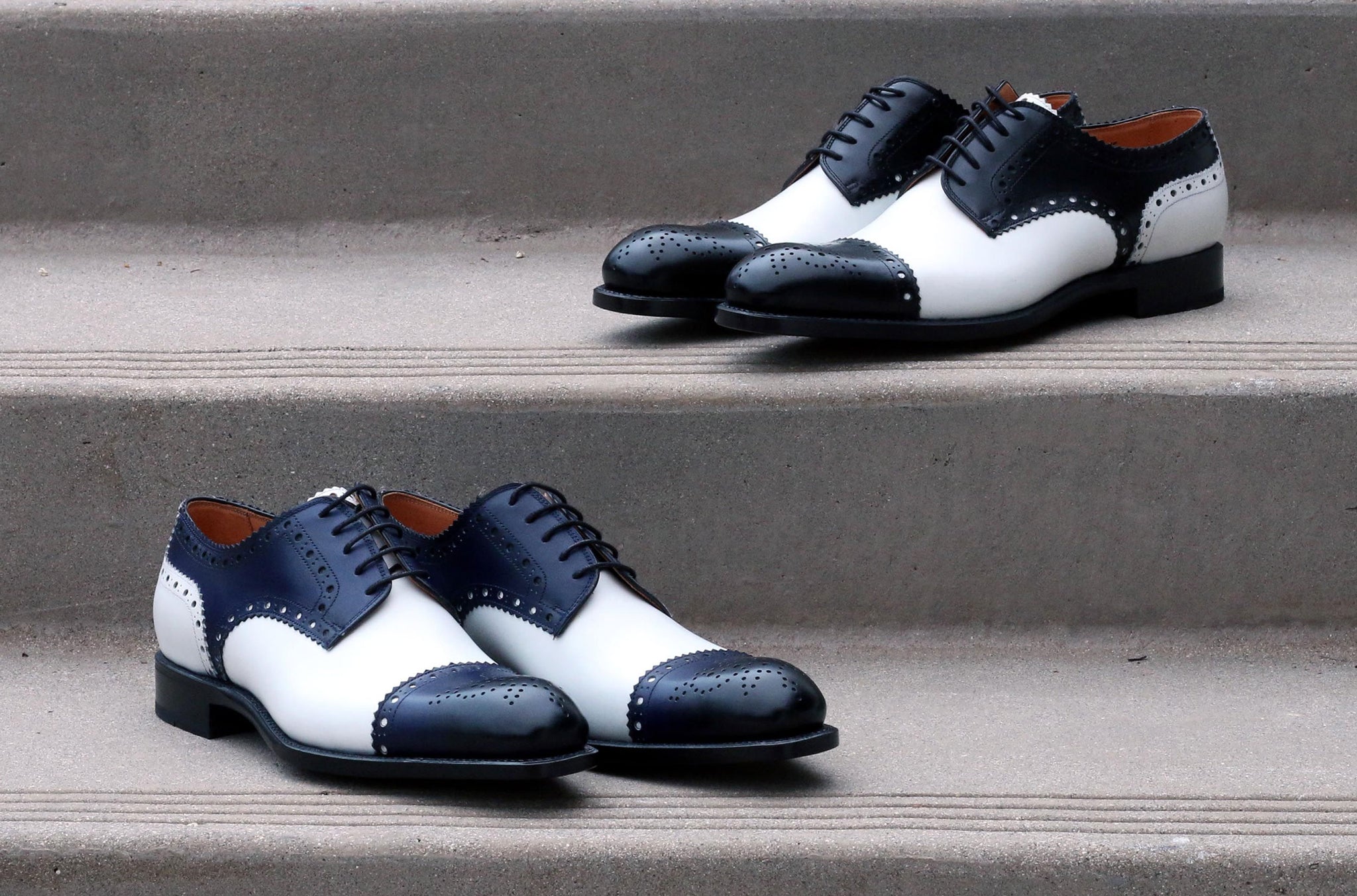 Burnished Calfskin Lace-Up Spectator Oxford Black/White – C&E Fashions